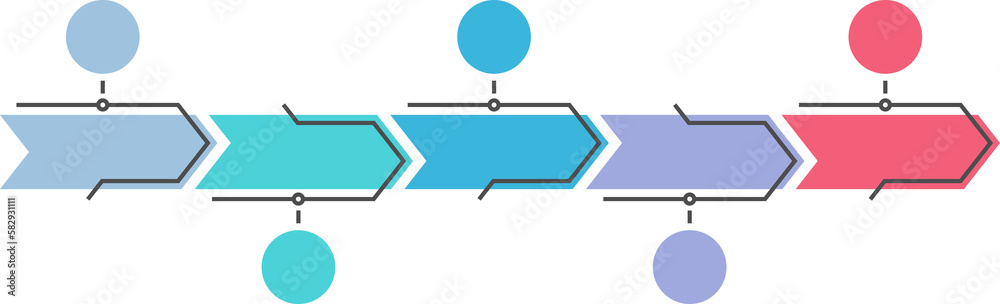 Horizontal timeline template with five arrows, workflow or process ...