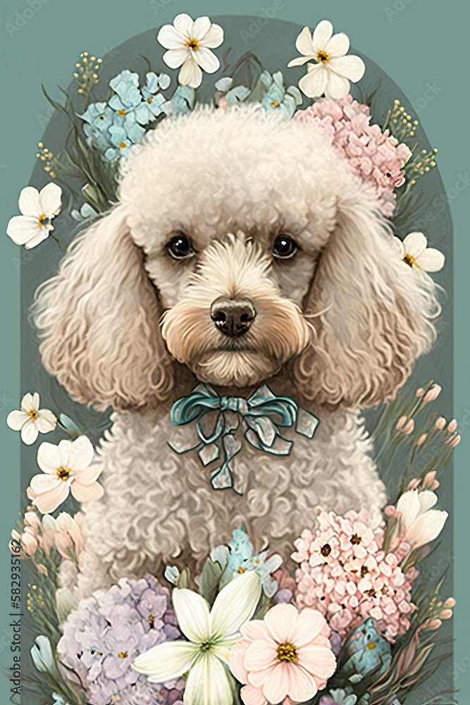 Stunning Pastel Toy Poodle dog in a Floral Wonderland: A Scene of a ...