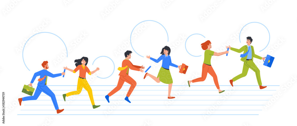 Business Characters Participate In Relay Race Passing Baton From One To ...