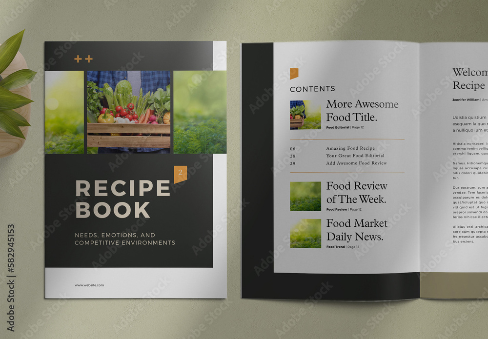 Food Brochure Layout Template with Green Background Stock Template ...