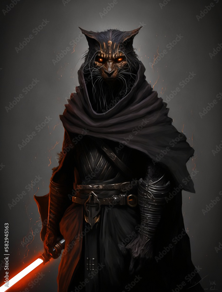 Evil Cat Sith Lord red lightsaber, Created with generative AI Stock Illustration | Adobe Stock