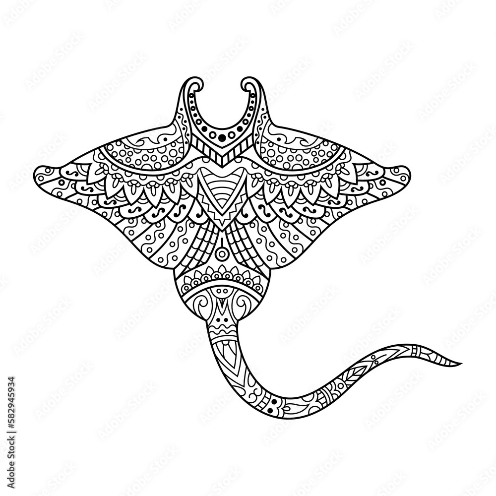 Hand drawn of manta in zentangle style Stock Illustration | Adobe Stock