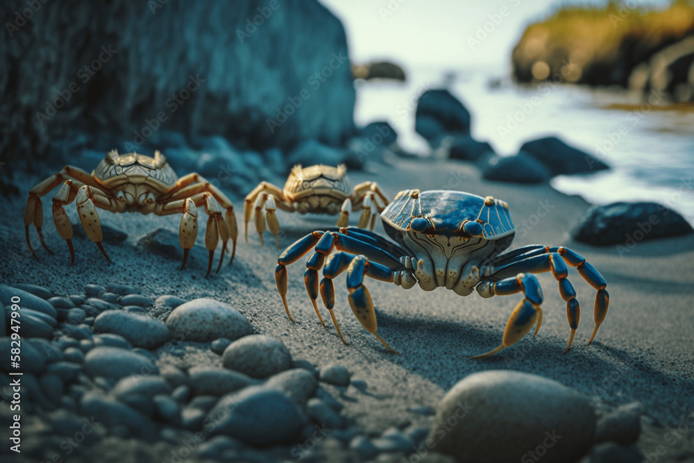 crabs on the beach generative ai, generative, ai Stock Illustration ...