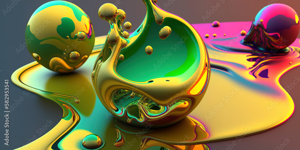 Abstract liquid vibrant colours, very colourful, ray tracing, unity URP ...