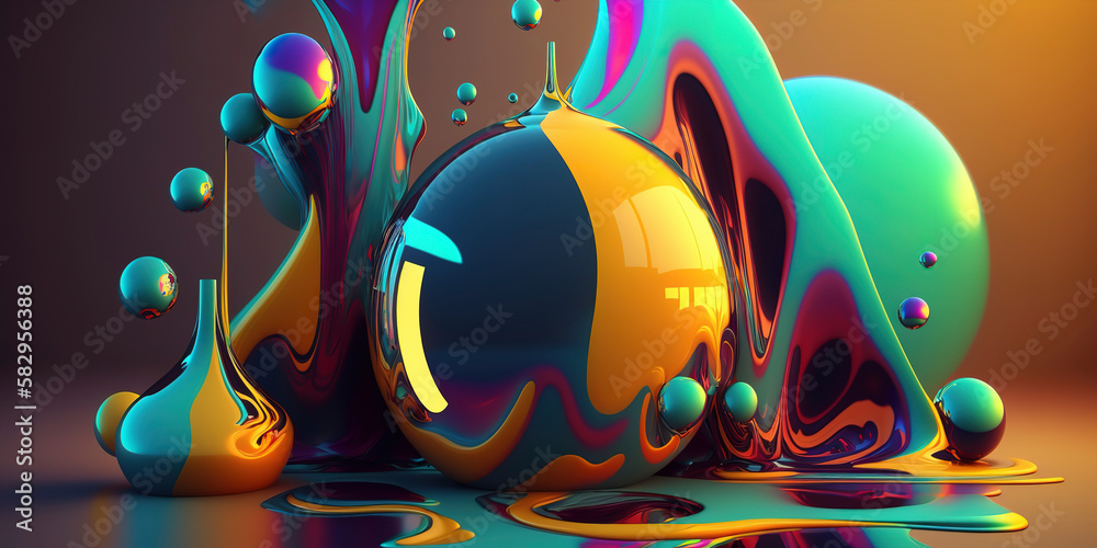 Abstract liquid vibrant colours, very colourful, ray tracing, unity URP ...