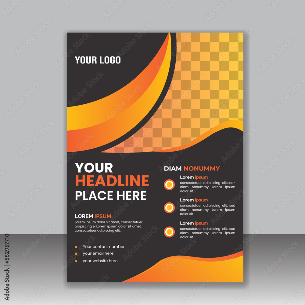 A4 size template in flyer design and black and orange color, perfect ...
