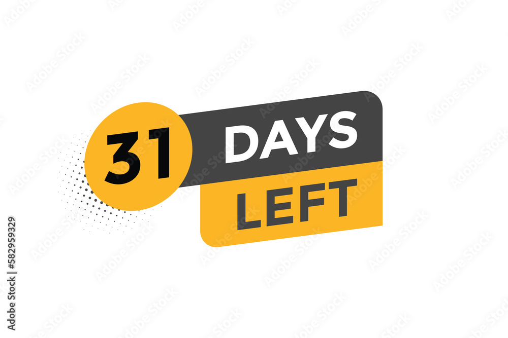 31 days Left countdown template. 31 day Countdown left banner label ...