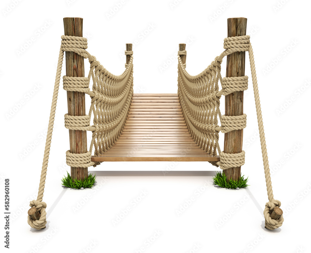 Front view of rope suspension bridge on white background - 3D ...