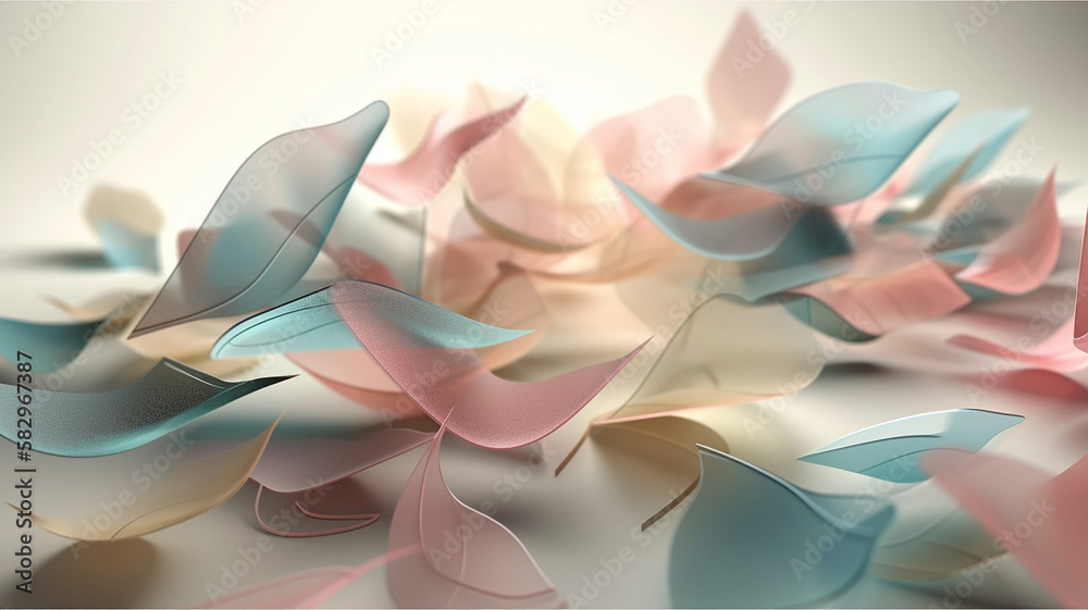Transparent 3D Flower Petals Scattered by the Wind in a Soft Colored ...