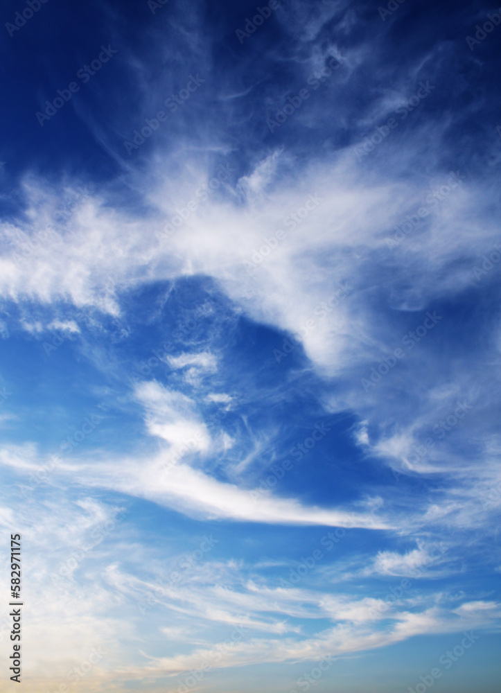 White clouds in the sky. Beautiful nature scene with sunset cloudscape ...