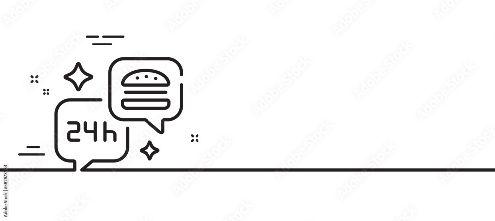 Food delivery line icon. Fast food service sign. 24 hours meal order ...