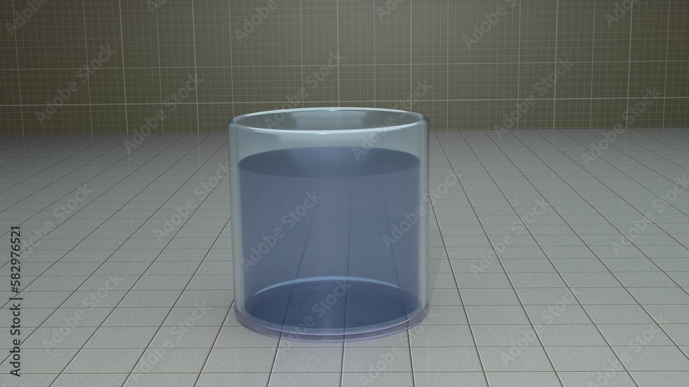 Electrochemistry. Chemistry beaker filled with clear liquid. 3d render ...