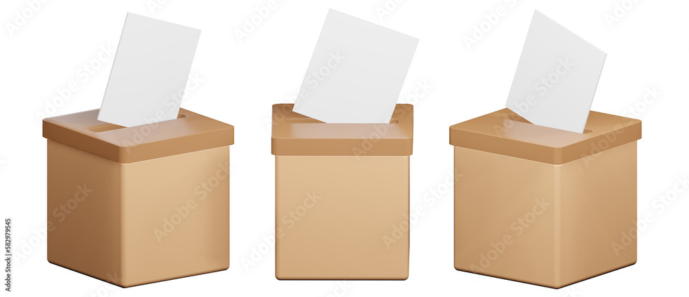 Cardboard ballot or voting boxes with blank white paper from different ...