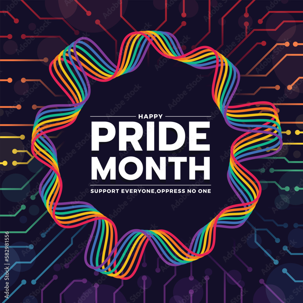 Happy pride month text in abstract lines rianbow pride roll waving ...