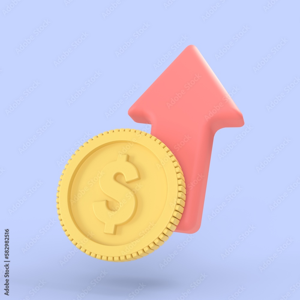 Golden coin and rise up arrow money movement icon. realistic finance ...