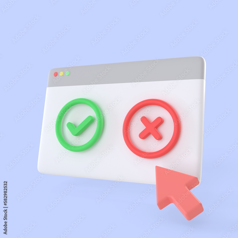 Interface desktop windows with a check mark, a sign of the cross and ...