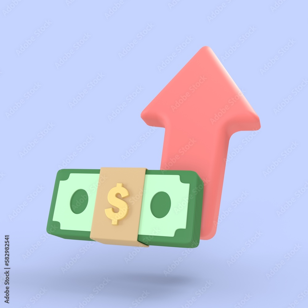 Banknote and rise up arrow money movement icon. realistic finance ...