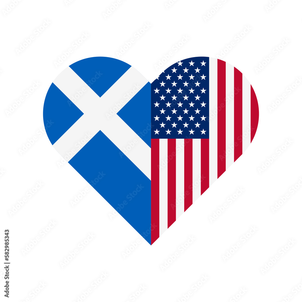 unity concept. heart shape icon of scotland and united states flags ...