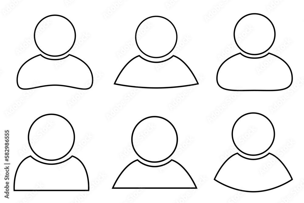 Person icon set, flat style black color outline, simple avatar design ...