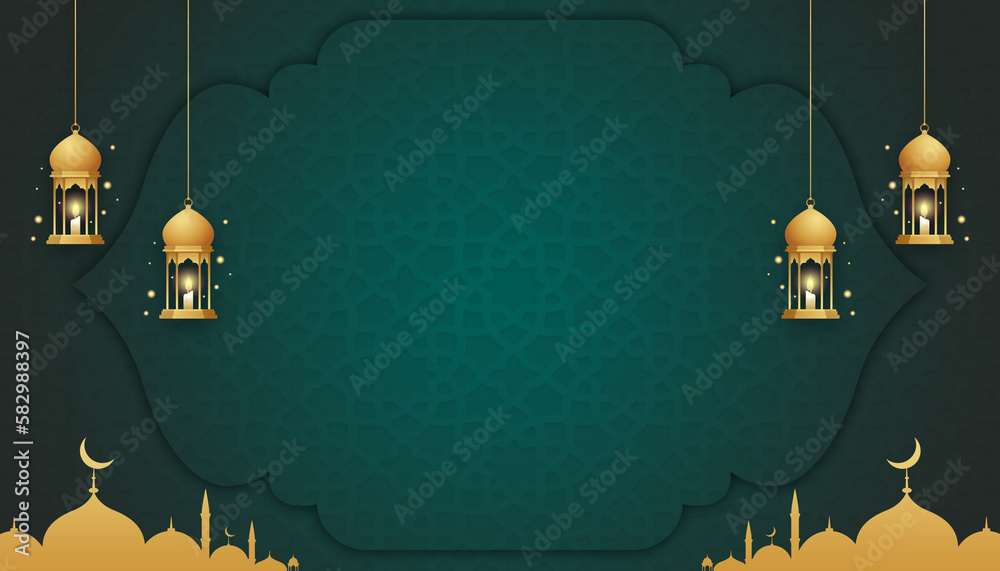 green islamic background blank space text with lamp illustration Stock ...
