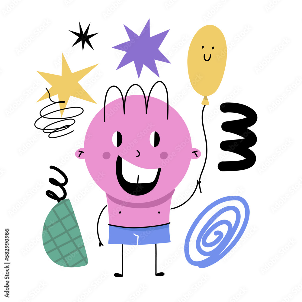 Abstract geometric character. Basic circle figure with cute faces, legs ...