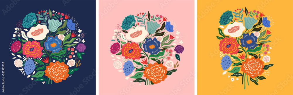 Beautiful flower collection of posters with roses, leaves, floral ...