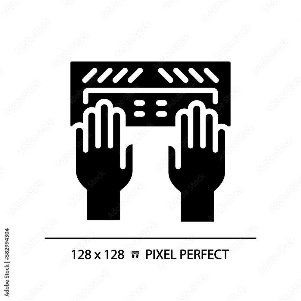 Hands with Braille keyboard pixel perfect black glyph icon. Equipment ...