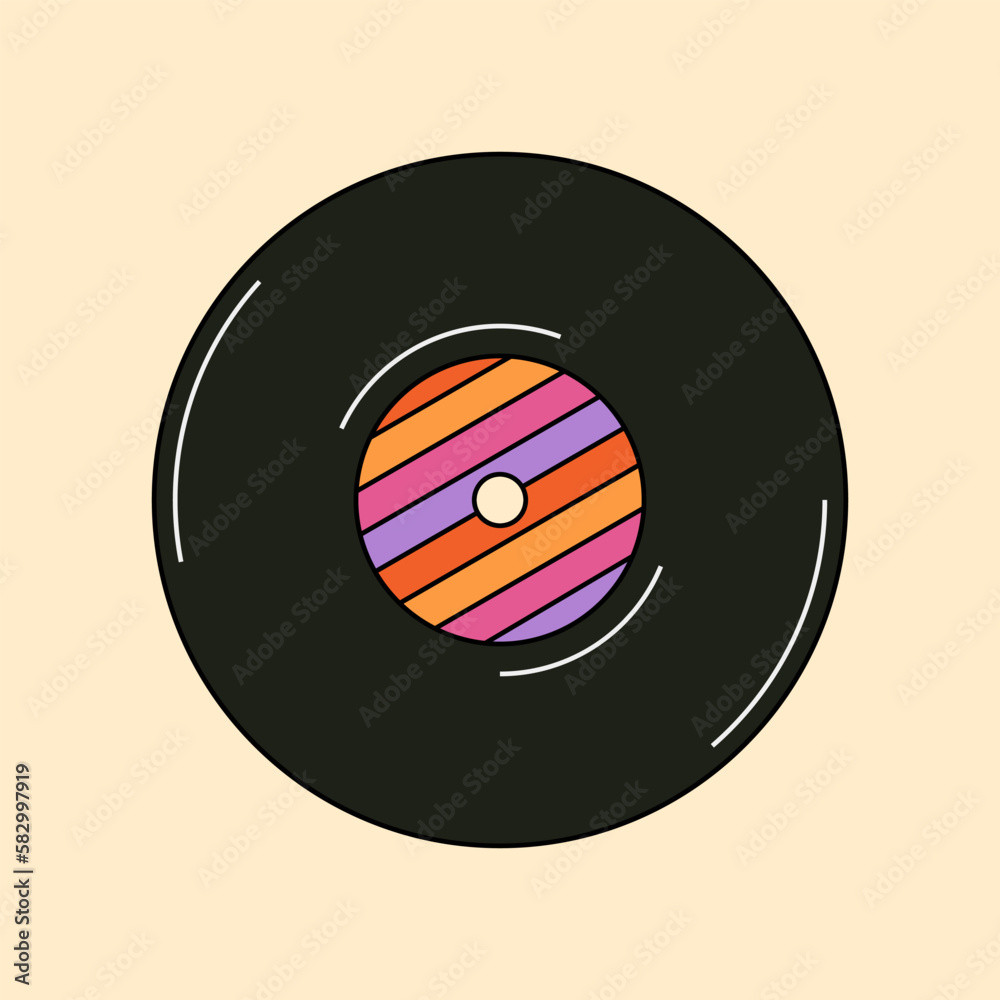 Abstract psychedelic vinyl record illustration in 70s and 80s style ...