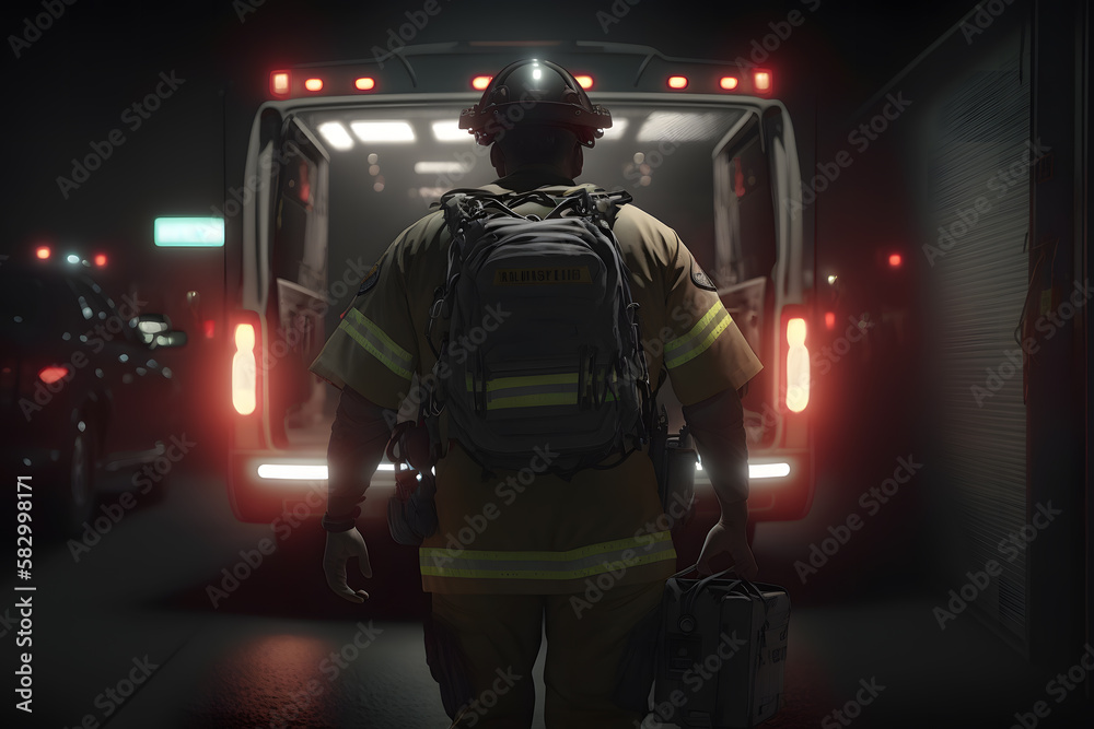 Paramedic and ambulance. Neural network AI generated art Stock ...