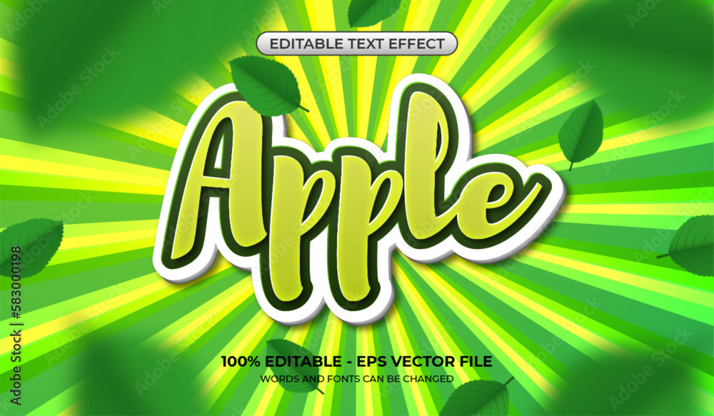Realistic green apple text effect. Editable yellow, green, and white ...