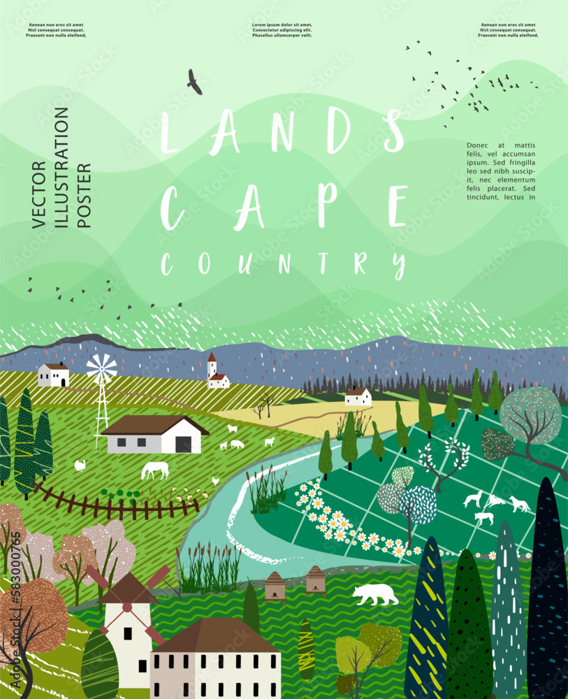 Beautiful countryside, nature and landscape. Vector illustration of ...