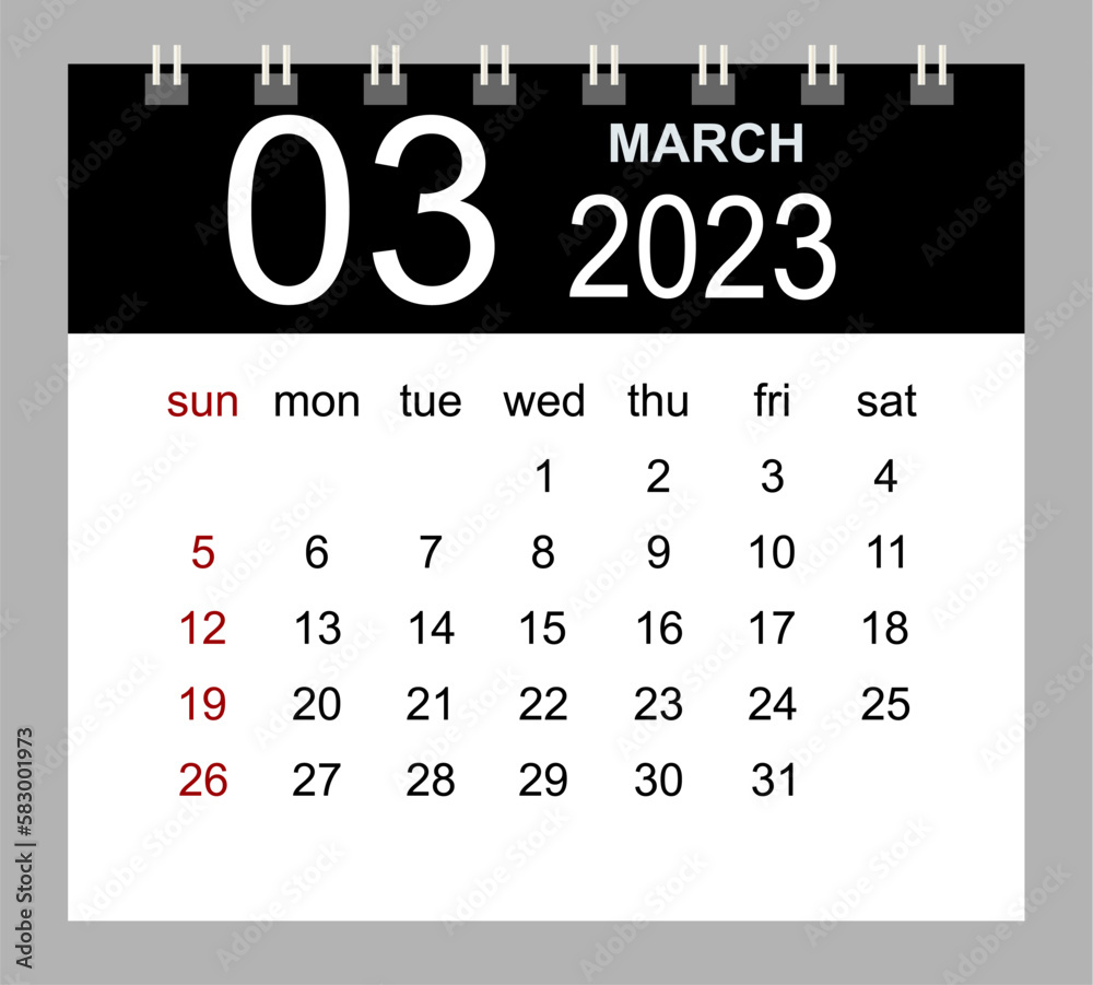 March 2023. Vector monthly calendar template 2023 year in simple style ...