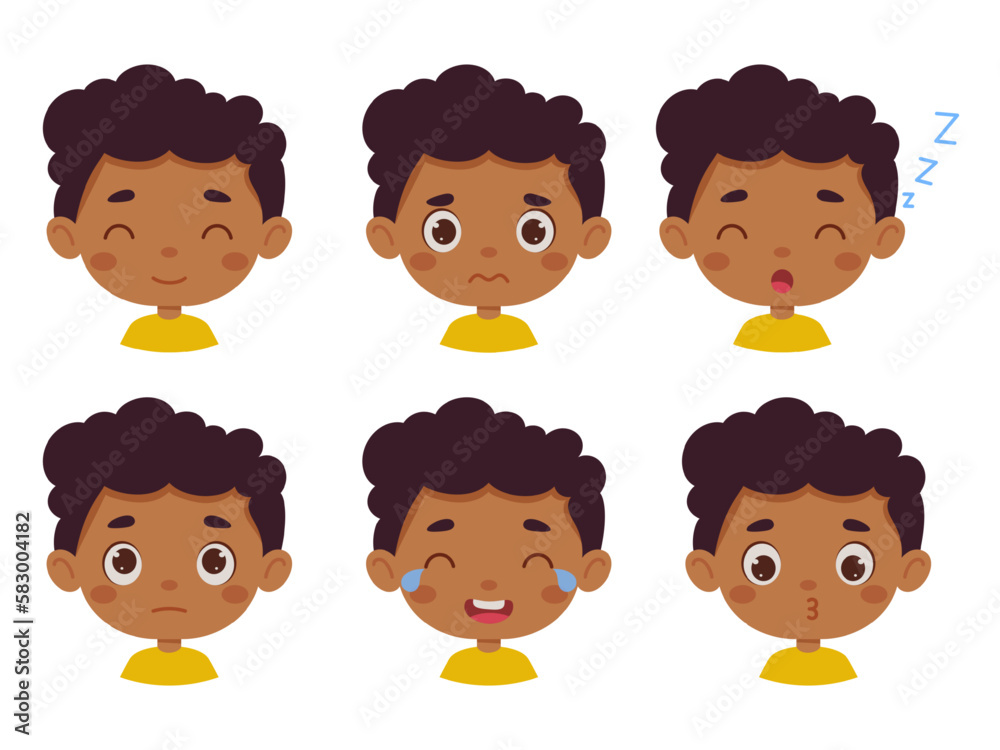 Cute cartoon little kid boy in various expressions and gesture. Cartoon ...