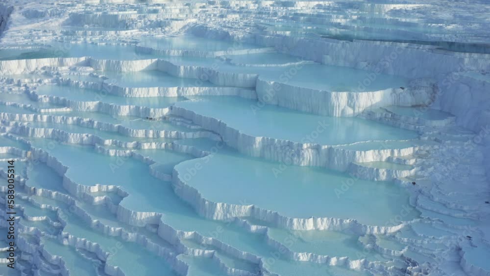 Natural travertine pools and terraces in Pamukkale. Detail of ...