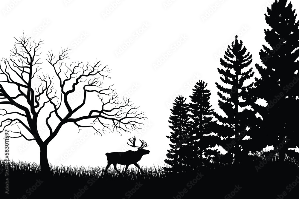 Tree silhouette background with tall and small trees. Forest silhouette ...