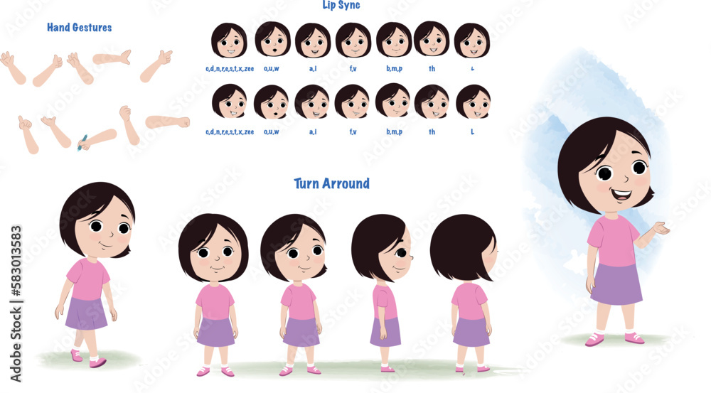 A girl character model sheet for animation. Kids character model sheet ...