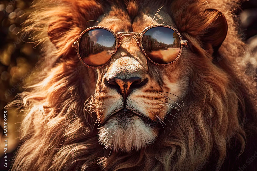 Generative AI illustration of a lion with a magnificent mane wearing ...