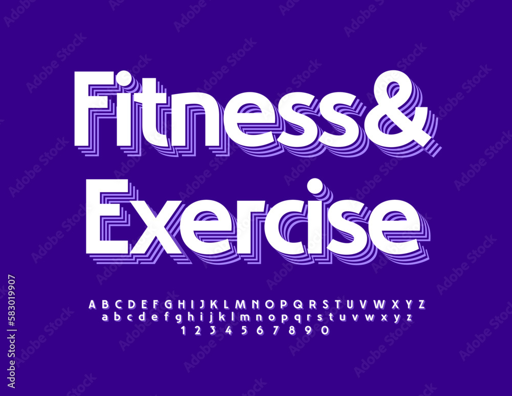 Vector sporty poster Fitness and Exercise with trendy 3D Font. Layered ...