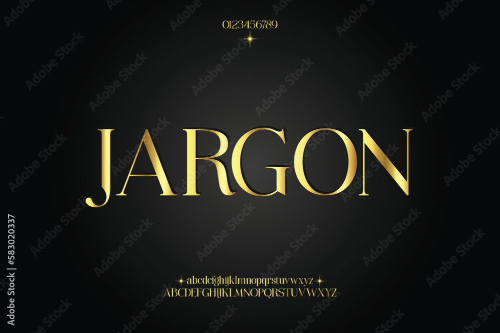 Jargon elegant golden alphabet letters font set. Classic Custom gold ...