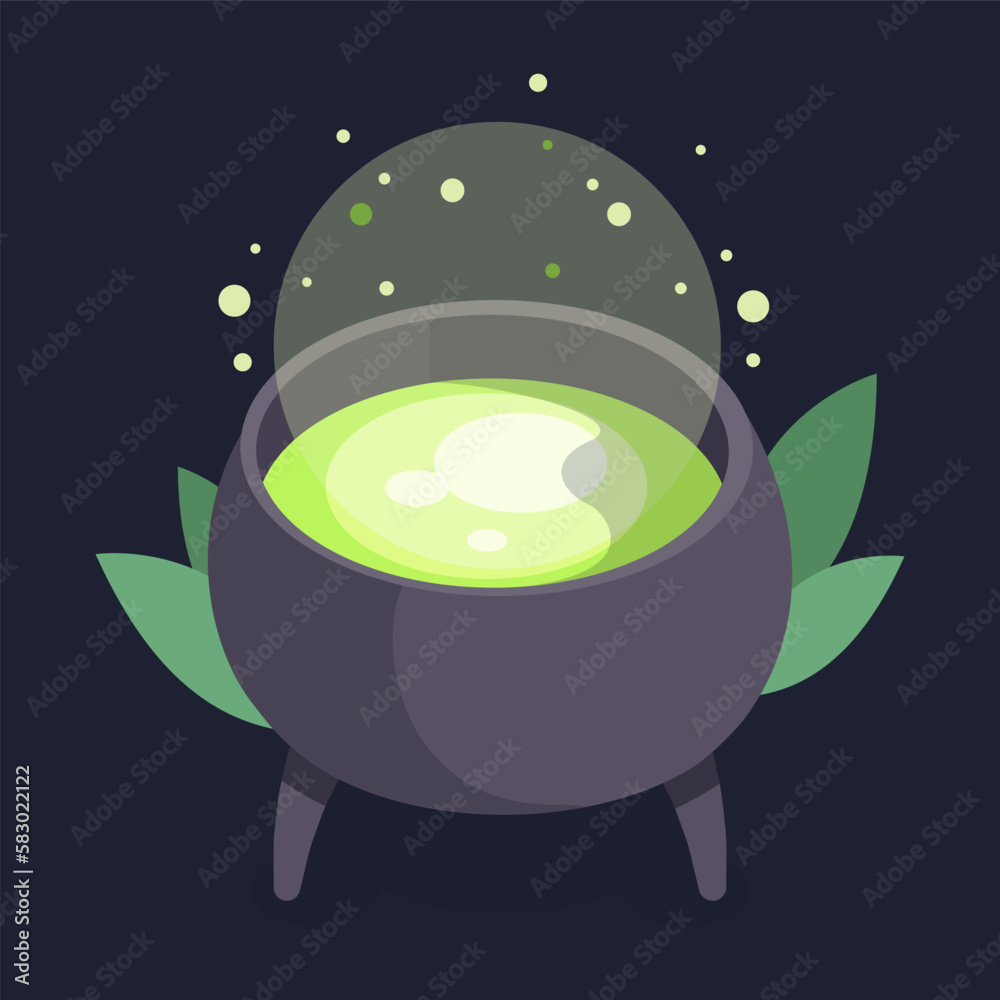 Isometric witch cauldron. Magic wizard pot with boiling magic potion ...
