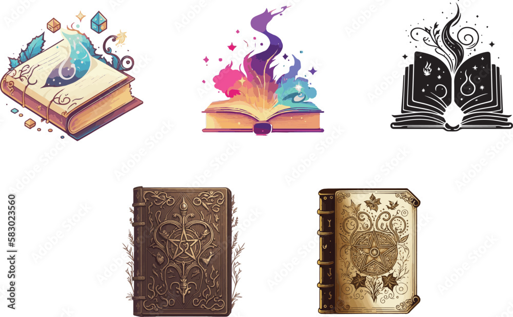 Wizardry book bundle vector for fantasy illustration. Premium book ...