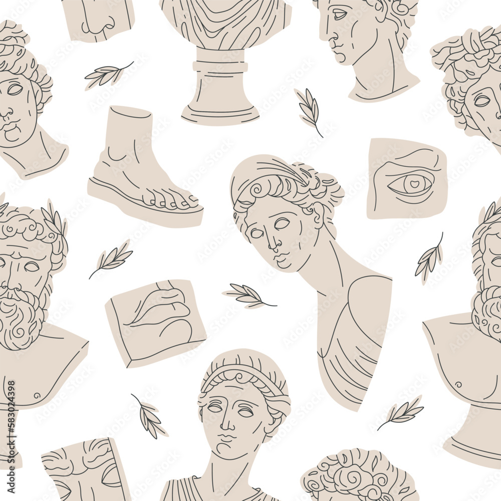 Greek ancient sculpture seamless pattern. Classic greek god and goddess ...