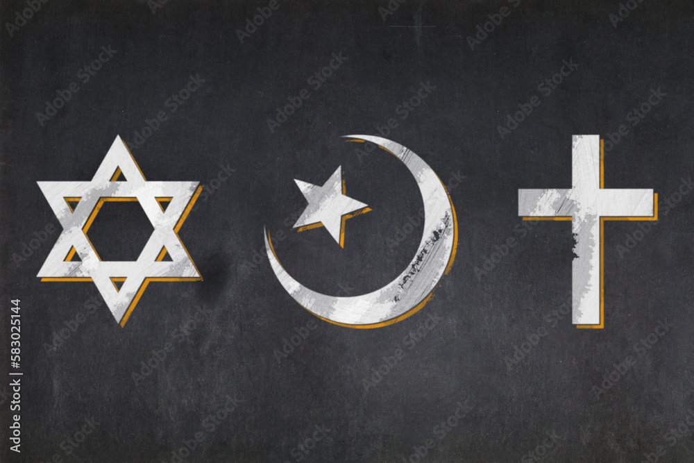 Abrahamic religion symbols drawn on a blackboard Stock Illustration ...