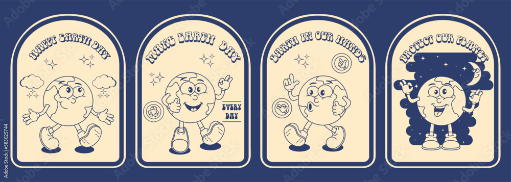 Clockwork retro cartoon planet earth poster set in 80s 90s 2000s ...