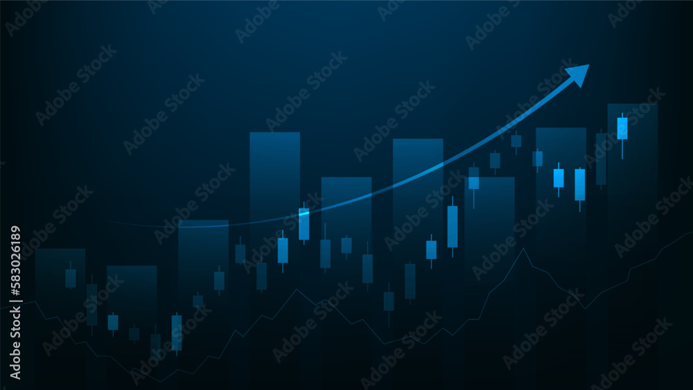 Financial business statistics with bar graph and candlestick chart show ...