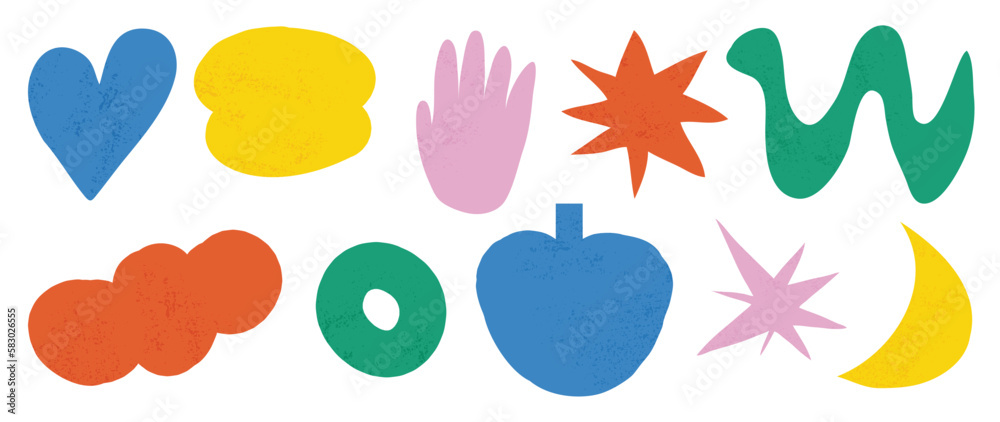 Abstract retro shapes vector set. Star, moon, snake, cloud, heart, hand ...