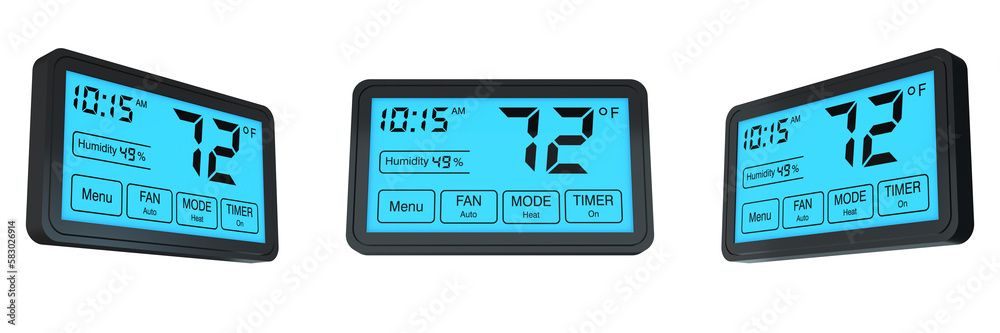 Poster digital programmable thermostat on transparent background, left ...