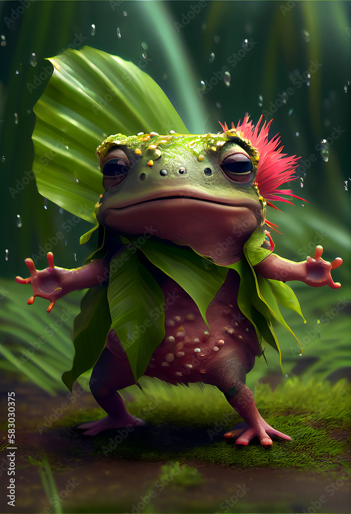 Cute cartoon frog character dressed as a Hawaiian dancer generative ai ...