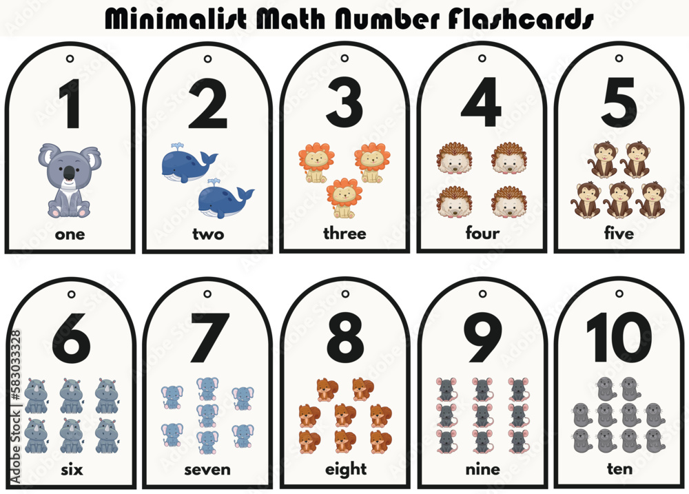 Colorful Minimalist Math Number Flashcards, Kids learning Content, Kids ...