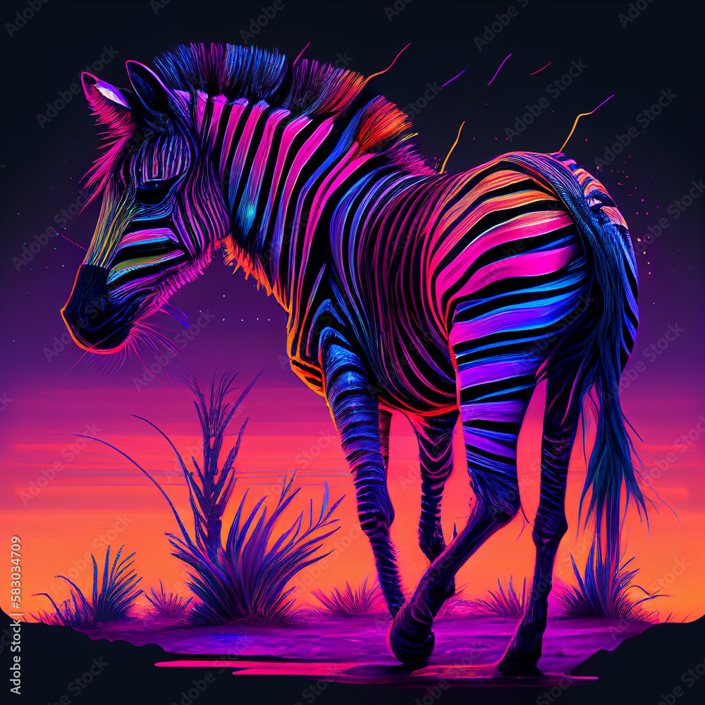 ZEBRA MODERN DESIGN, synthwave 80s style, stunning look, abstract art ...